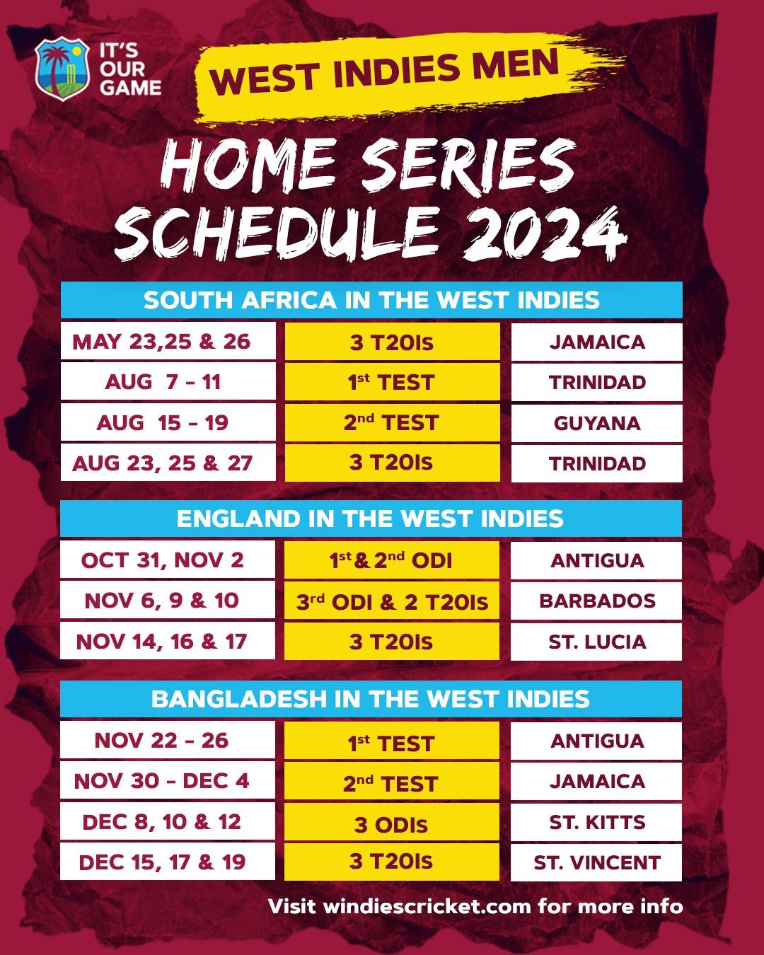 CWI confirms action packed 2024 home schedule for West Indies Men - Kaieteur News
